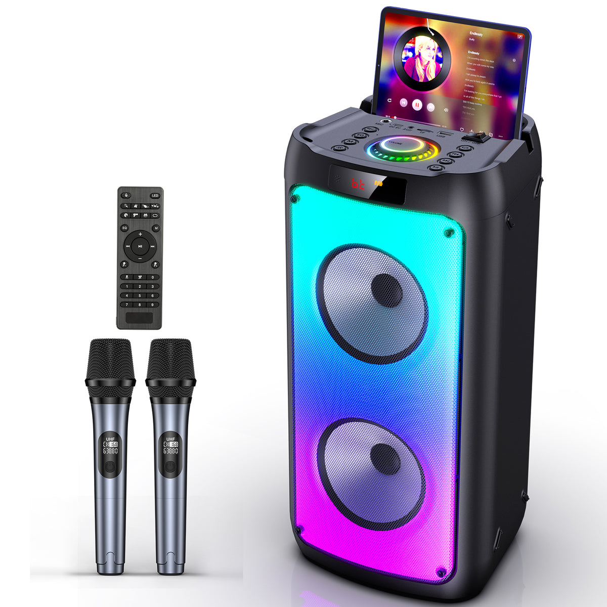 JYX Karaoke Machine with 2 Wireless Microphones, Deep Bass Speaker