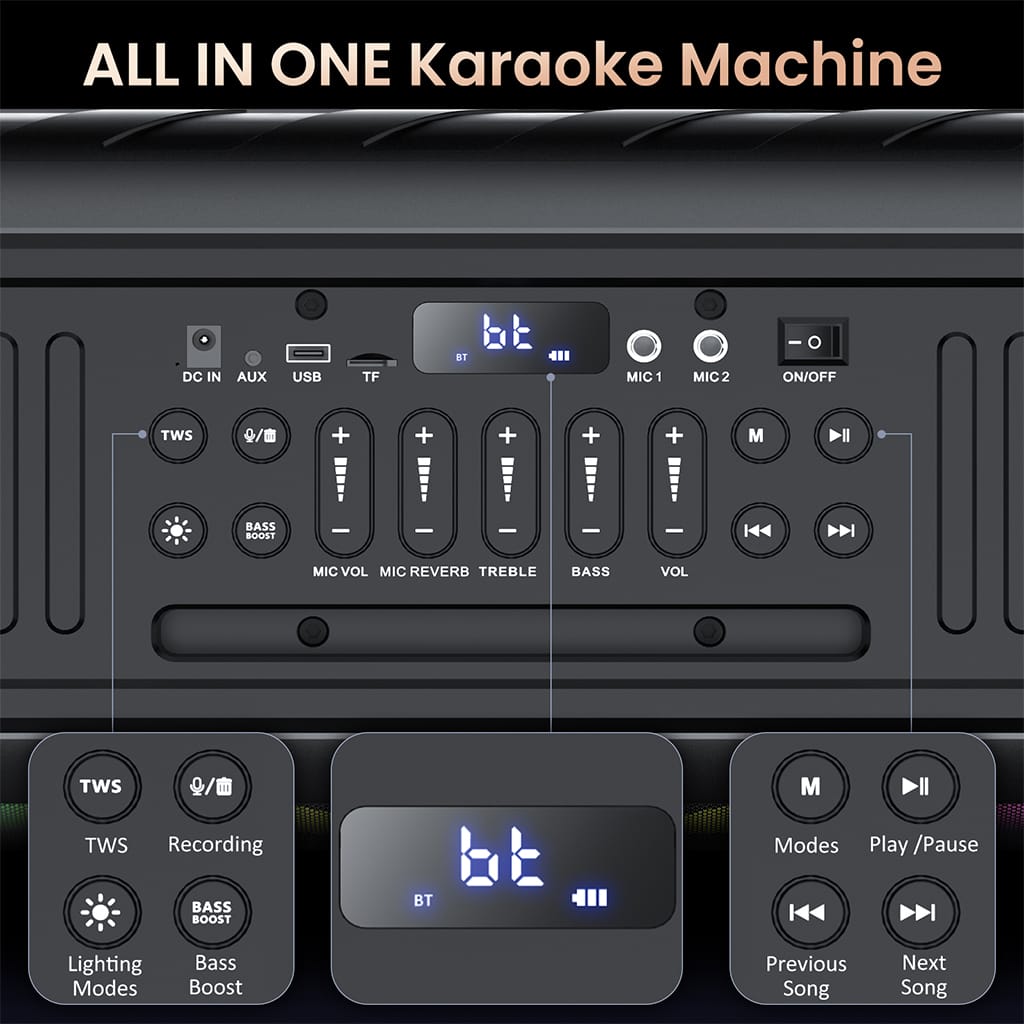 JYX T11T Karaoke Machine for Adults with 2 Wireless Microphones & Powe